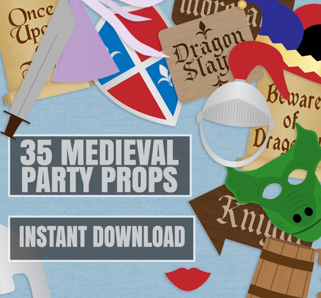 35 Medieval Party Props, Knights Party Printable Photo Booth Signs ...