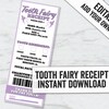 Printable Tooth Fairy Receipt, Editable Purple Tooth Fairy Receipt ...