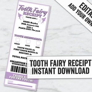 Printable Tooth Fairy Receipt, Editable Purple Tooth Fairy Receipt ...