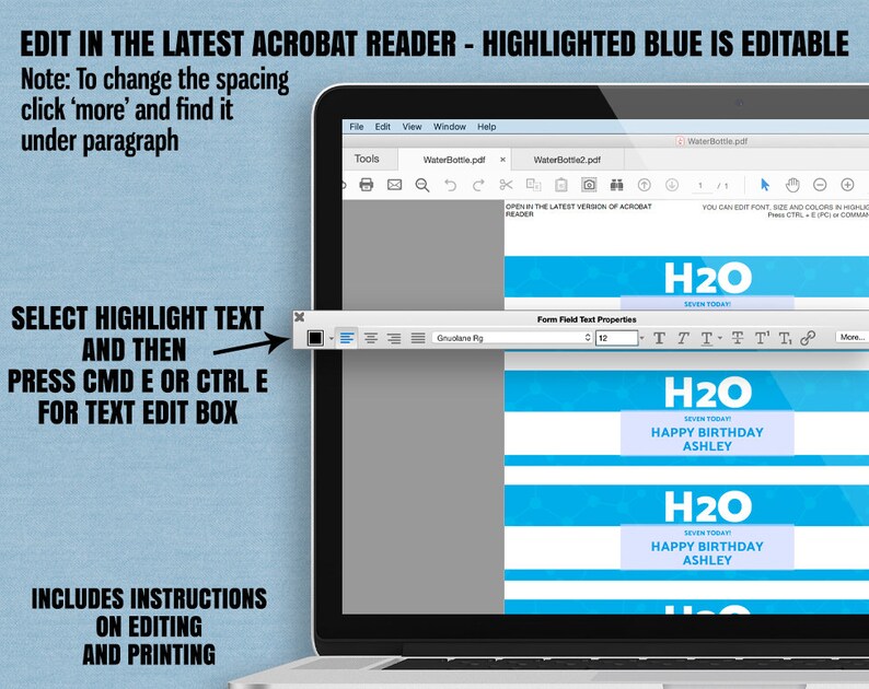 Science Water Bottle Labels, Editable H20 Water Bottle Wrap Labels, Mad ...