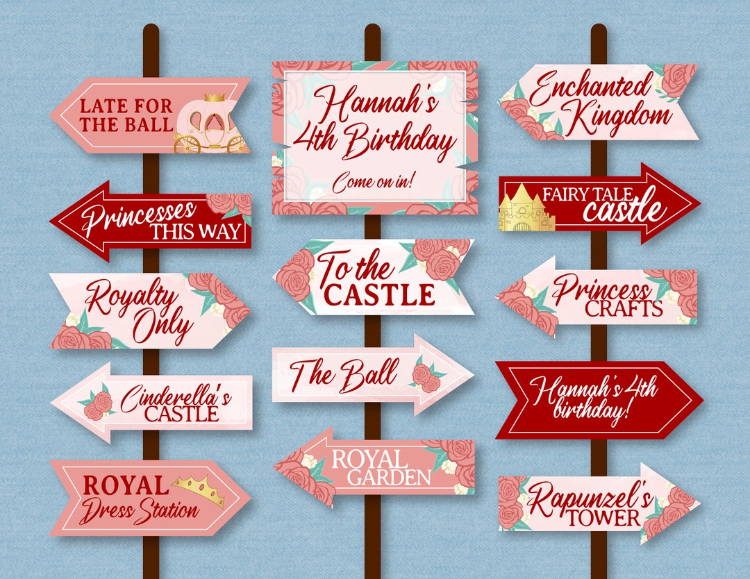 Printable Princess Party Arrows, Add Text Princess Party Sign ...