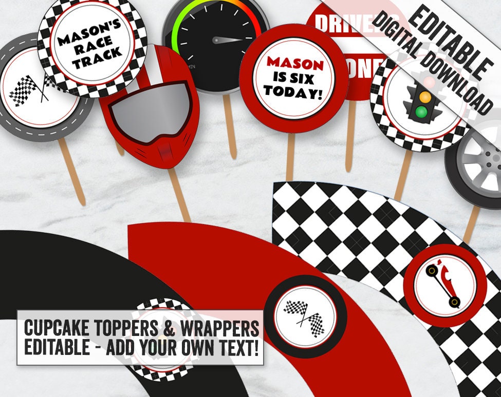 Printable Racing Cupcake Toppers and Wrapper Template, Editable Race ...