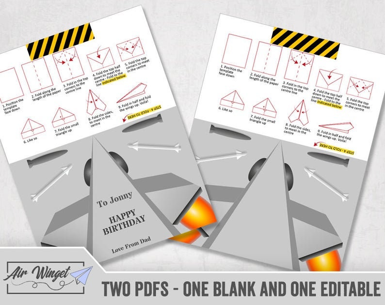 Fighter Jet Paper Plane Template Editable Fight Jet Plane | Etsy