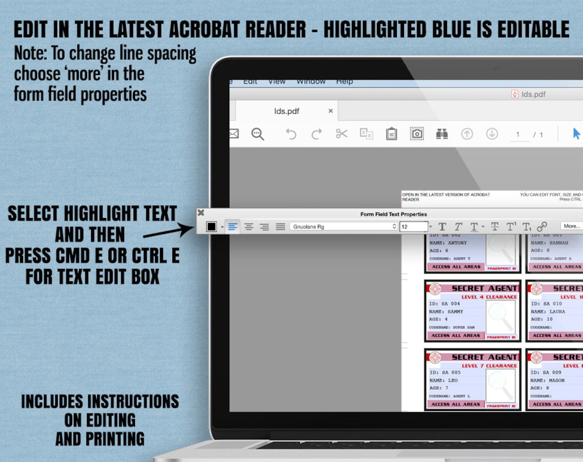 Printable Secret Agent ID Passes Editable Spy Party - Etsy UK