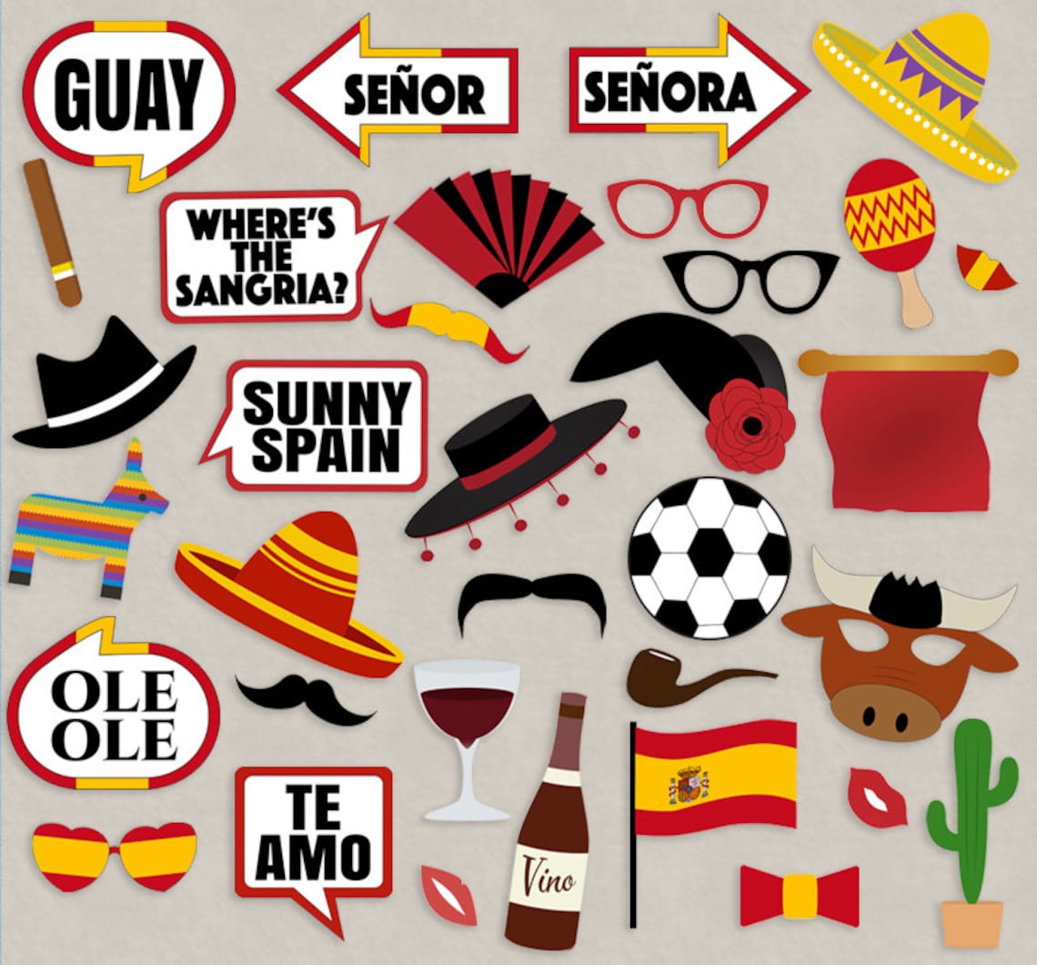35 Spanish Photo Booth Props, Spain Themed Party Props, Barcelona Party ...