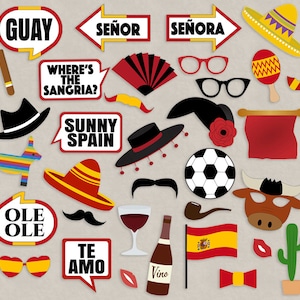 35 Spanish Photo Booth Props, Spain Themed Party Props, Barcelona Party ...