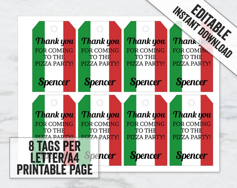 Printable Italian Flag Party Tags, Editable Thank You Tags, Italy Party ...
