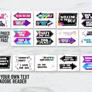 Printable Eighties Party Signs, 80s Arrows, Fun 80s Party Arrow Signs ...