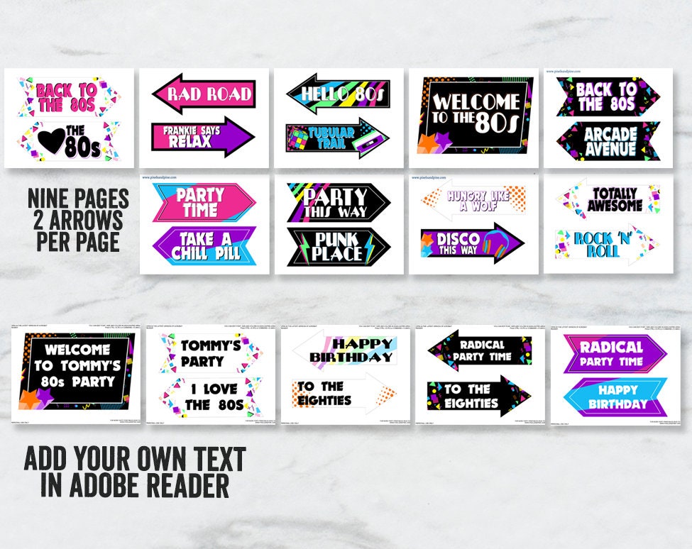 Printable Eighties Party Signs, 80s Arrows, Fun 80s Party Arrow Signs ...