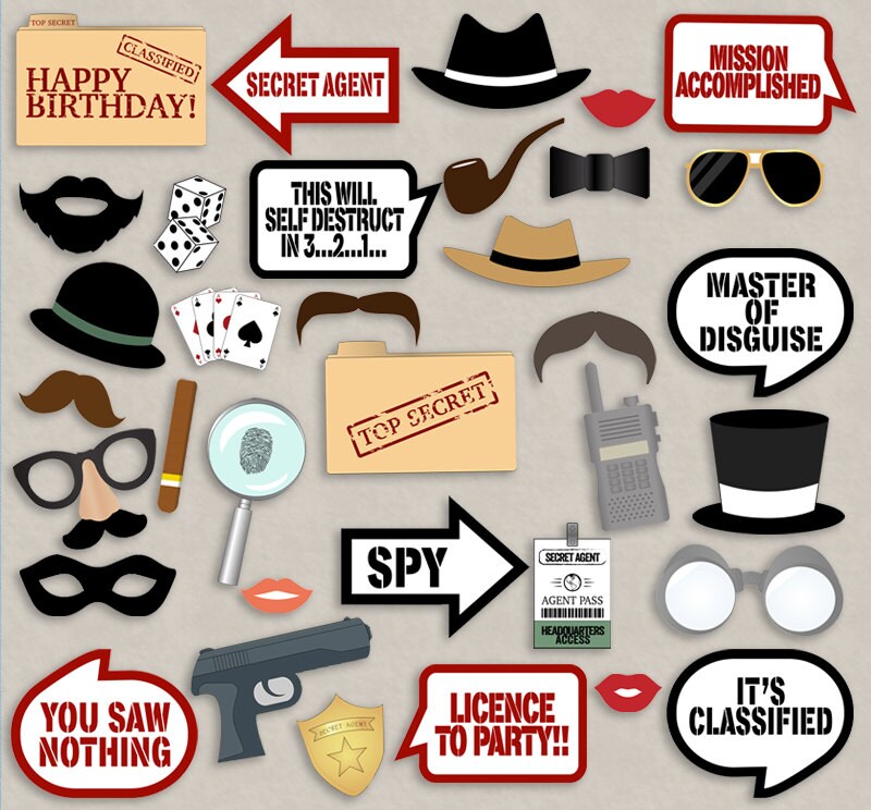 35 Secret Agent Party Photo Booth Props Spy Themed Photo - Etsy