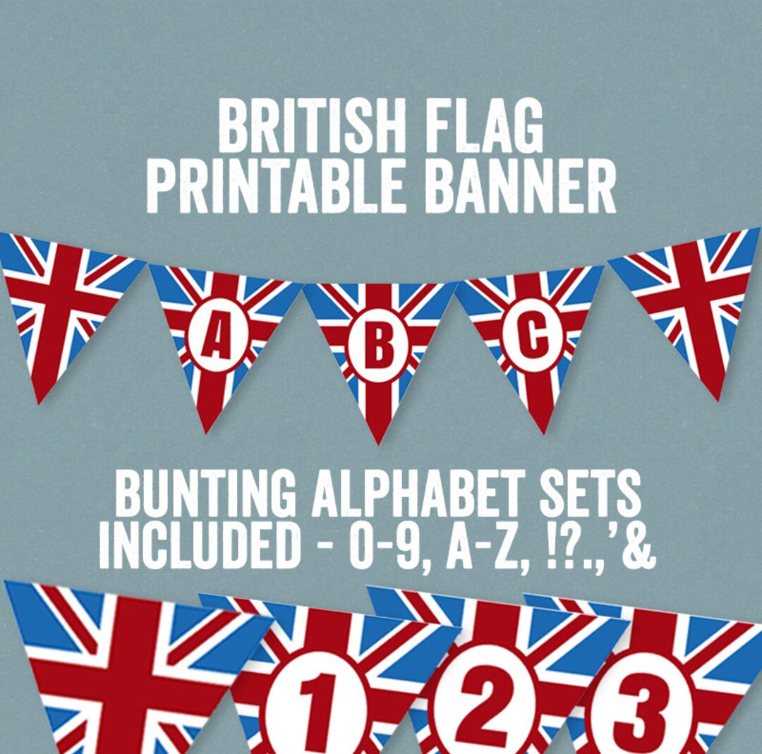 Printable British Bunting, British Banner Alphabet Theme Party Decor ...