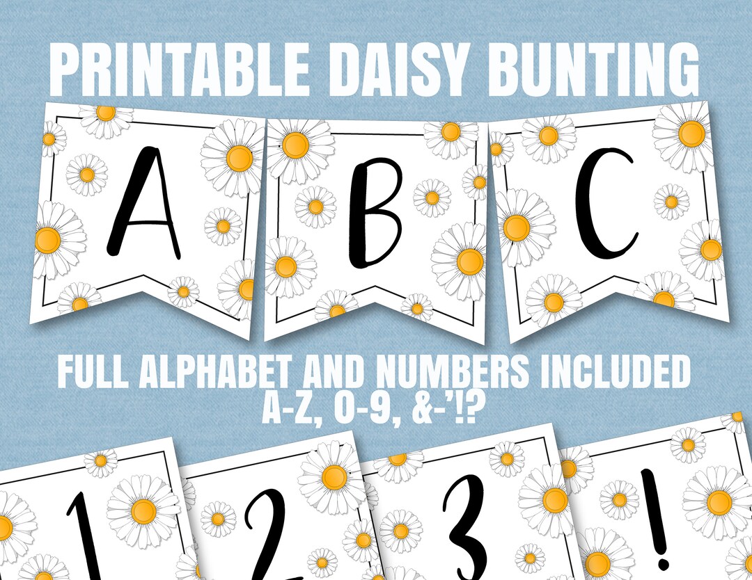 Daisy Printable Bunting, Daisy Theme Printable Banner, Printable Baby ...