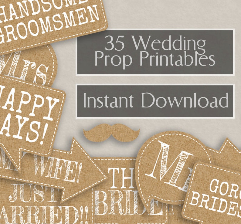 35 Rustic Wedding Photo Booth Prop Printables - Rustic Burlap Effect ...