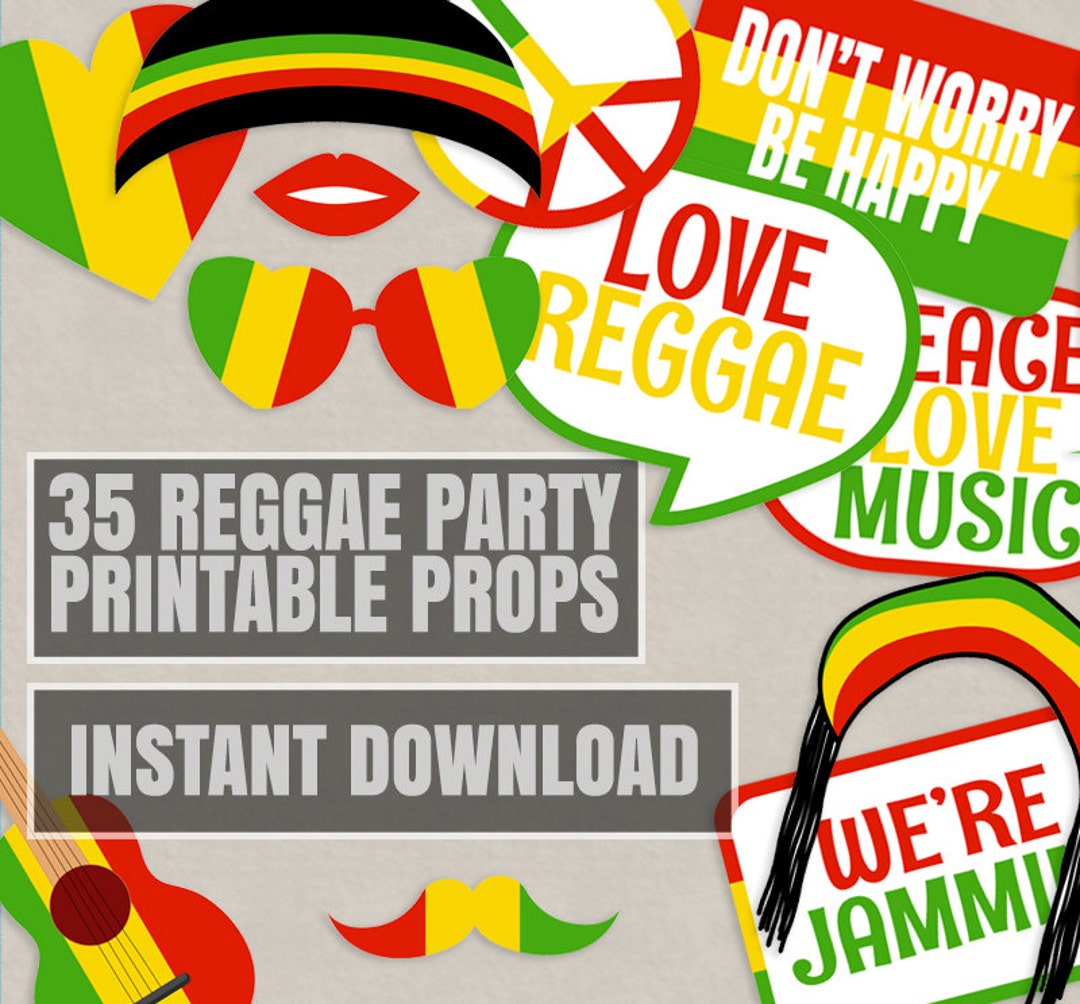 35 Reggae Props Printables, Reggae Photo Booth Props, Rasta Theme Party ...