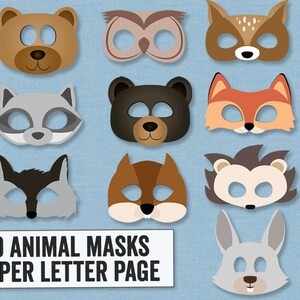 10 Woodland Animal Mask Printables, Kid's Wildlife Crafts, Woodland ...