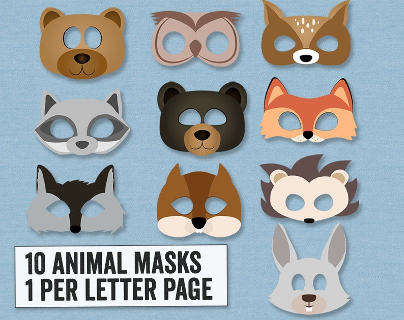 10 Woodland Animal Mask Printables Kid's Wildlife Crafts - Etsy