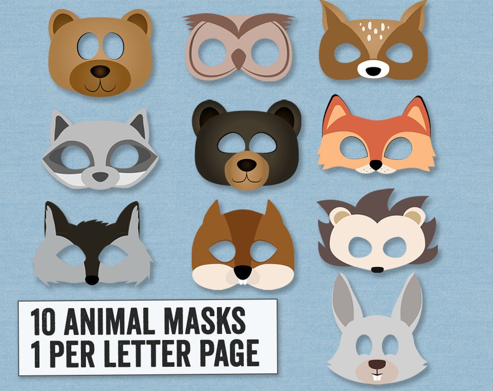 10 Woodland Animal Mask Printables, Kid's Wildlife Crafts, Woodland ...