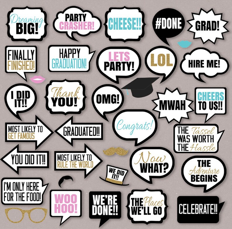 35 Graduation photo booth prop printables graduation party | Etsy