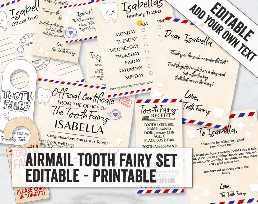 Printable Tooth Fairy Set, Add Your Own Text Printable Tooth Fairy ...