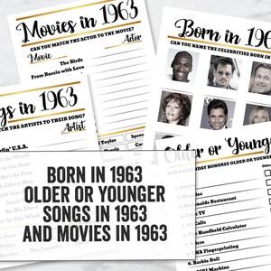 Born in 1963 Printable Games, 60th Birthday Party Games, Sixtieth Party ...