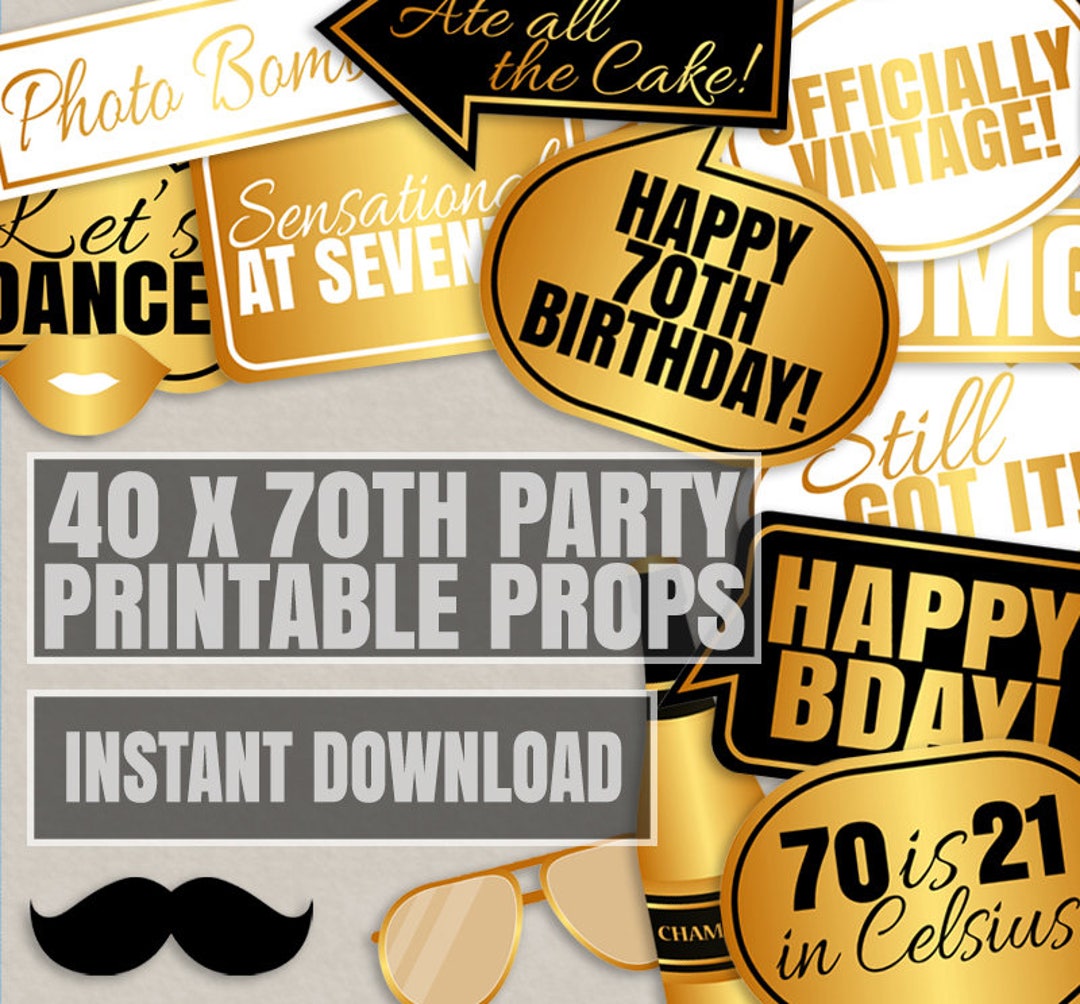 40 X 70th Birthday Party Props, 70th Photo Booth Props, Printable ...