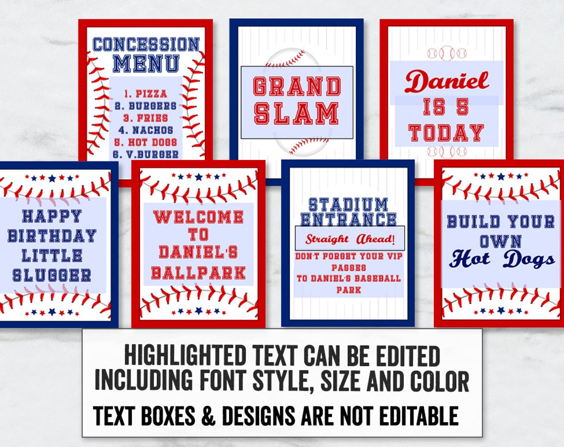 Baseball Party Signs Printable Baseball Party Signs Editable | Etsy