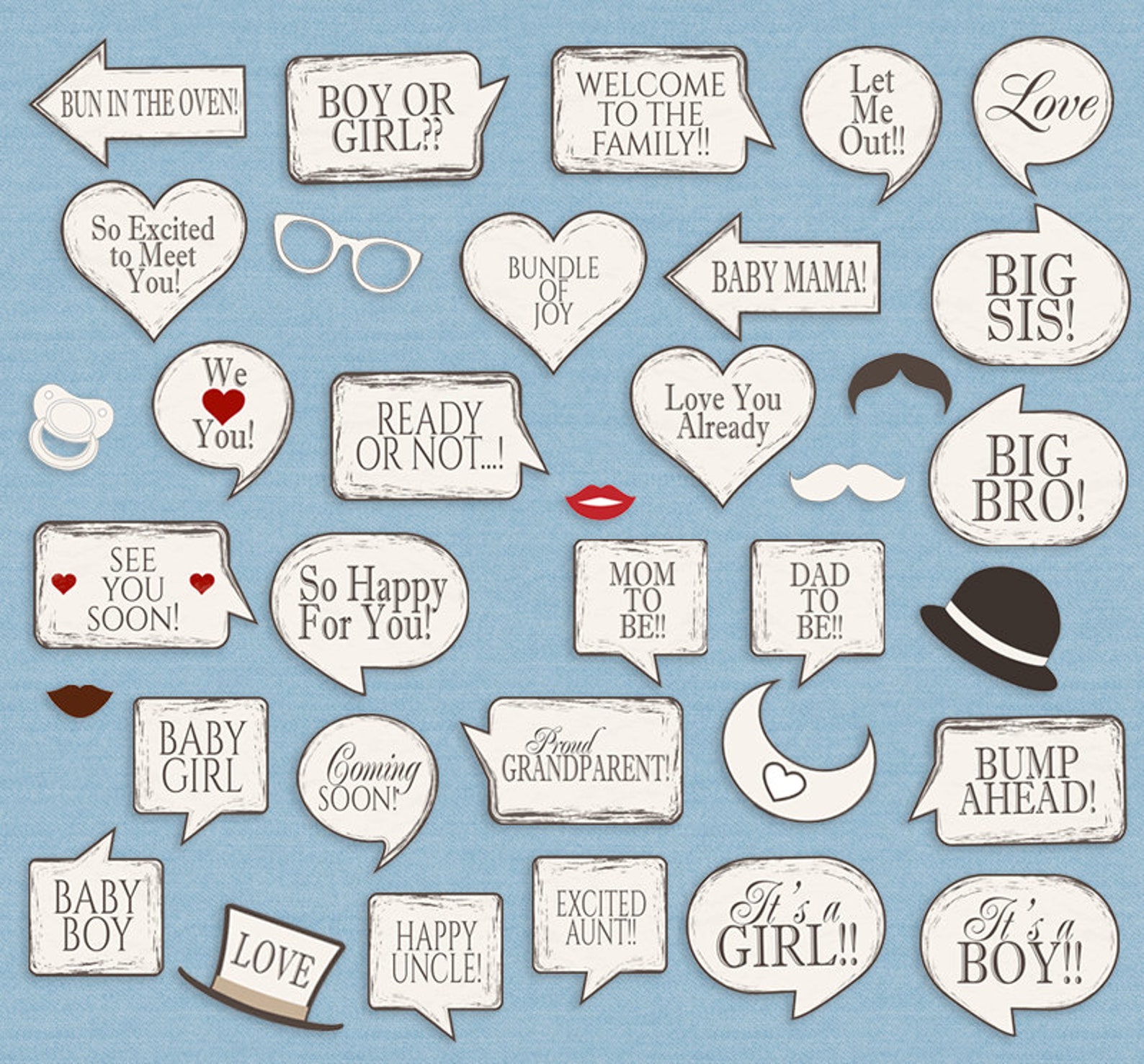 35 Chic Baby Shower Props Baby shower party prop printables | Etsy