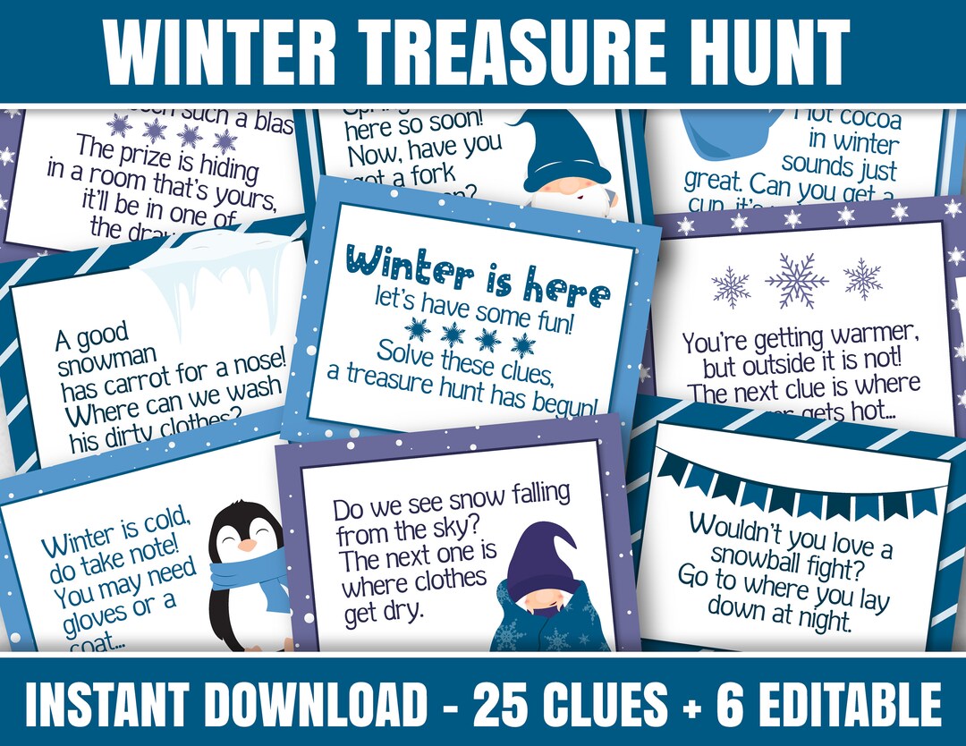 Printable Winter Treasure Hunt Clues, Instant Download Winter Treasure ...