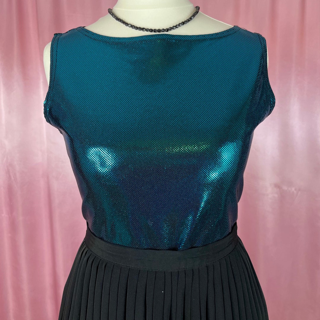 Vintage 1990s Metallic Blue Tie Back Backless Top by New - Etsy