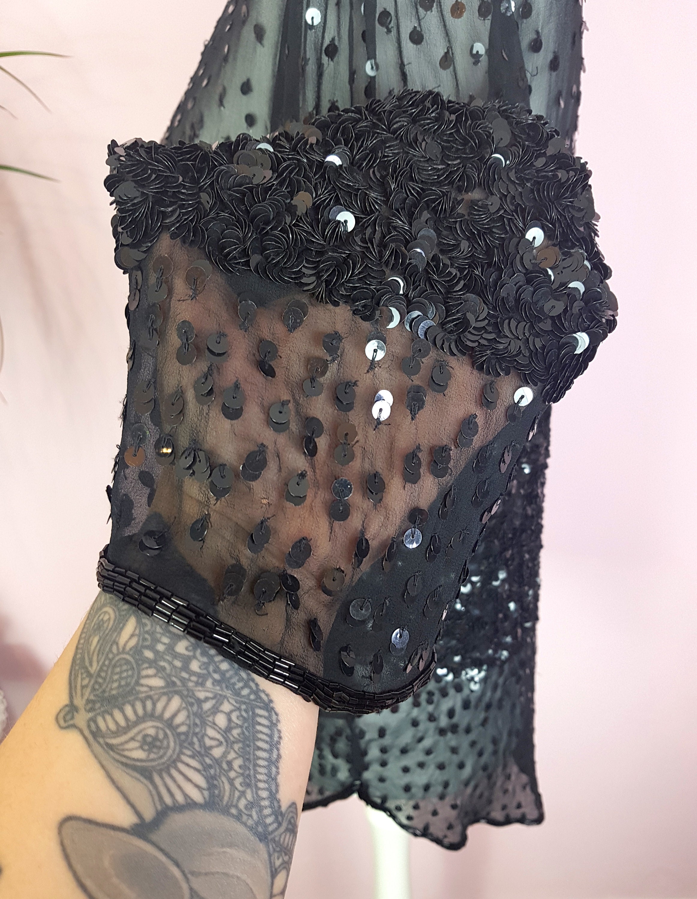 Vintage 1980s Black Sequin See Through Chiffon Jacket by Gina | Etsy UK
