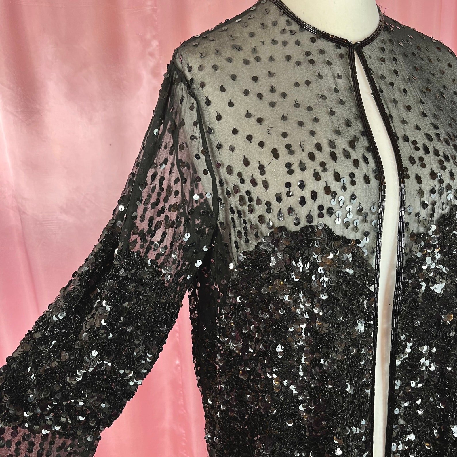 Vintage 1980s Black Sequin See Through Chiffon Jacket by Gina - Etsy UK