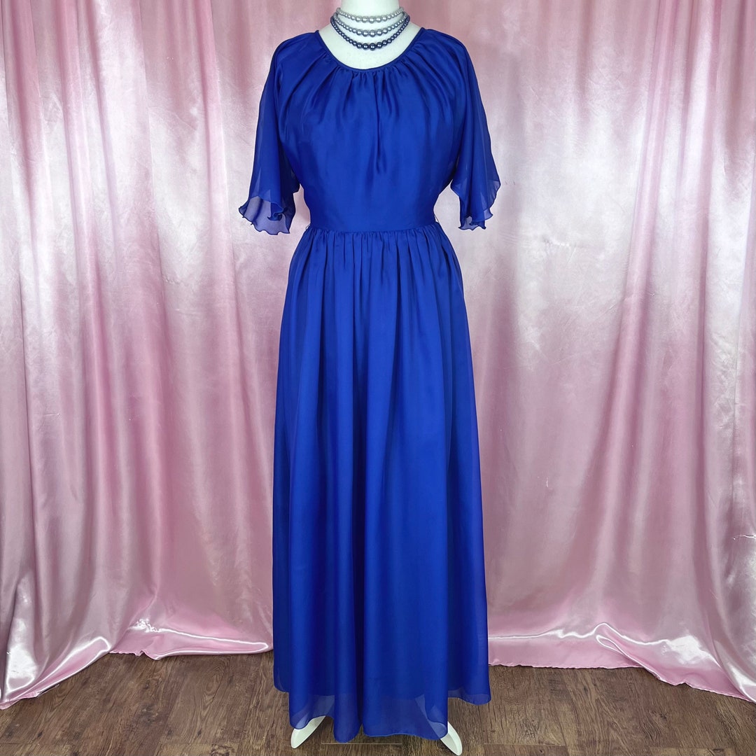 Vintage 1970s Bright Royal Blue Floaty Maxi Prom Dress, by Kleemeier ...