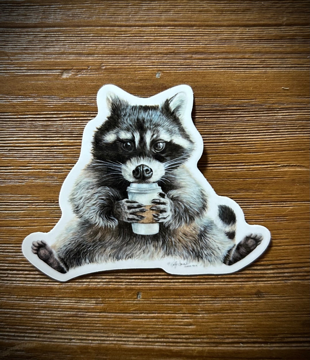 Raccoon Coffee Sticker Vinyl Outdoor Indoor Bumper Window Water Bottle ...