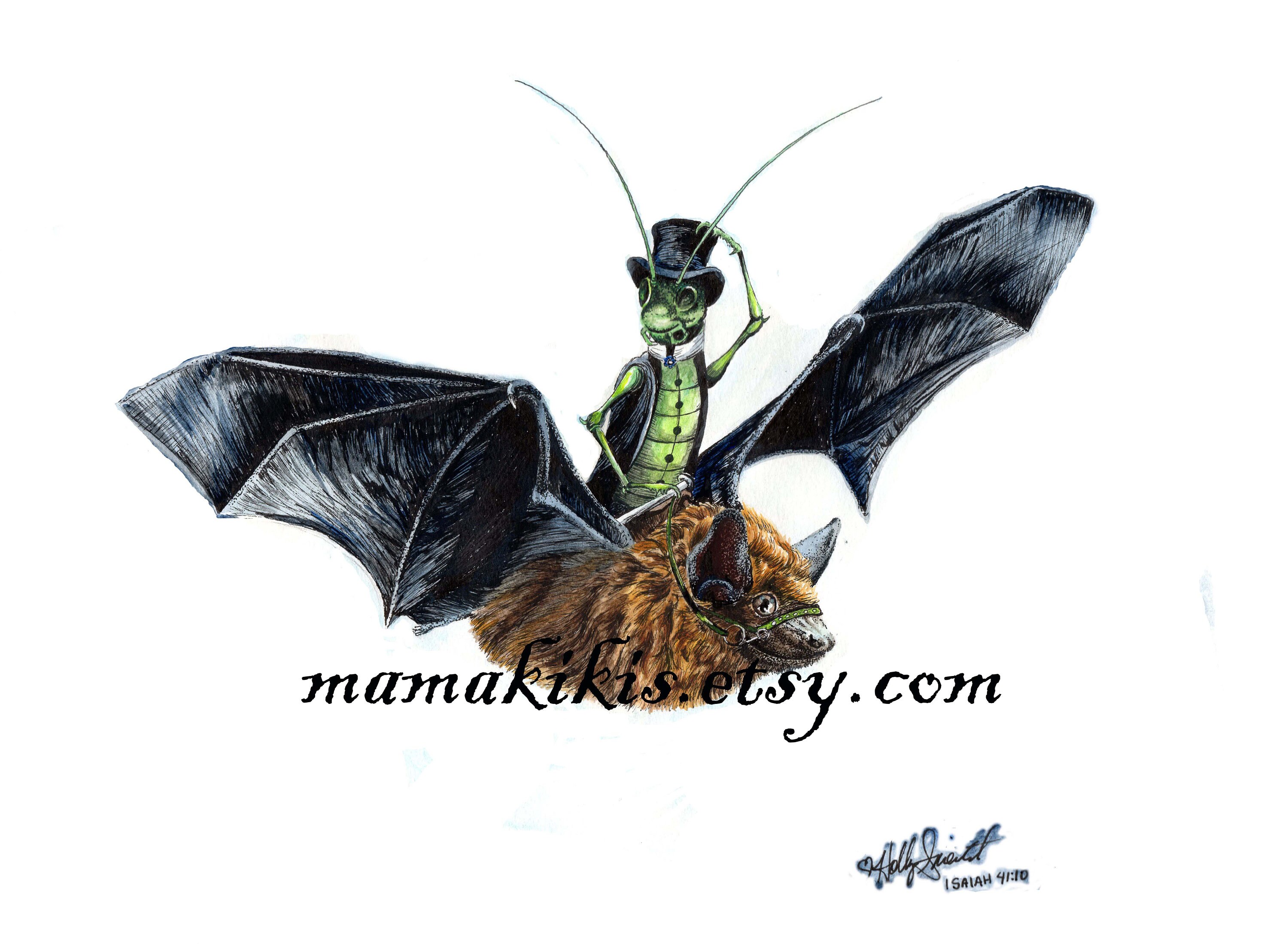 Little Brown Bat and Cricket Watercolor Fine Art Card Blank | Etsy