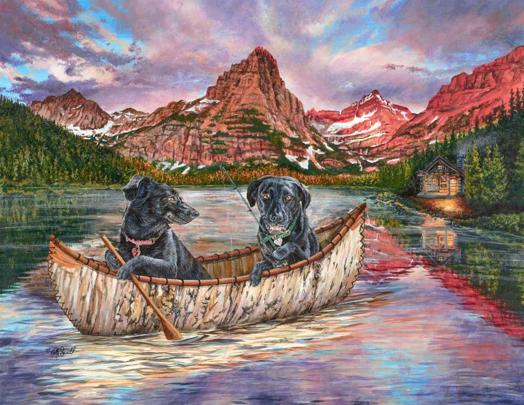 Tails of the Lake Black Lab Scenic Whimsical Poster by Holly Simental ...