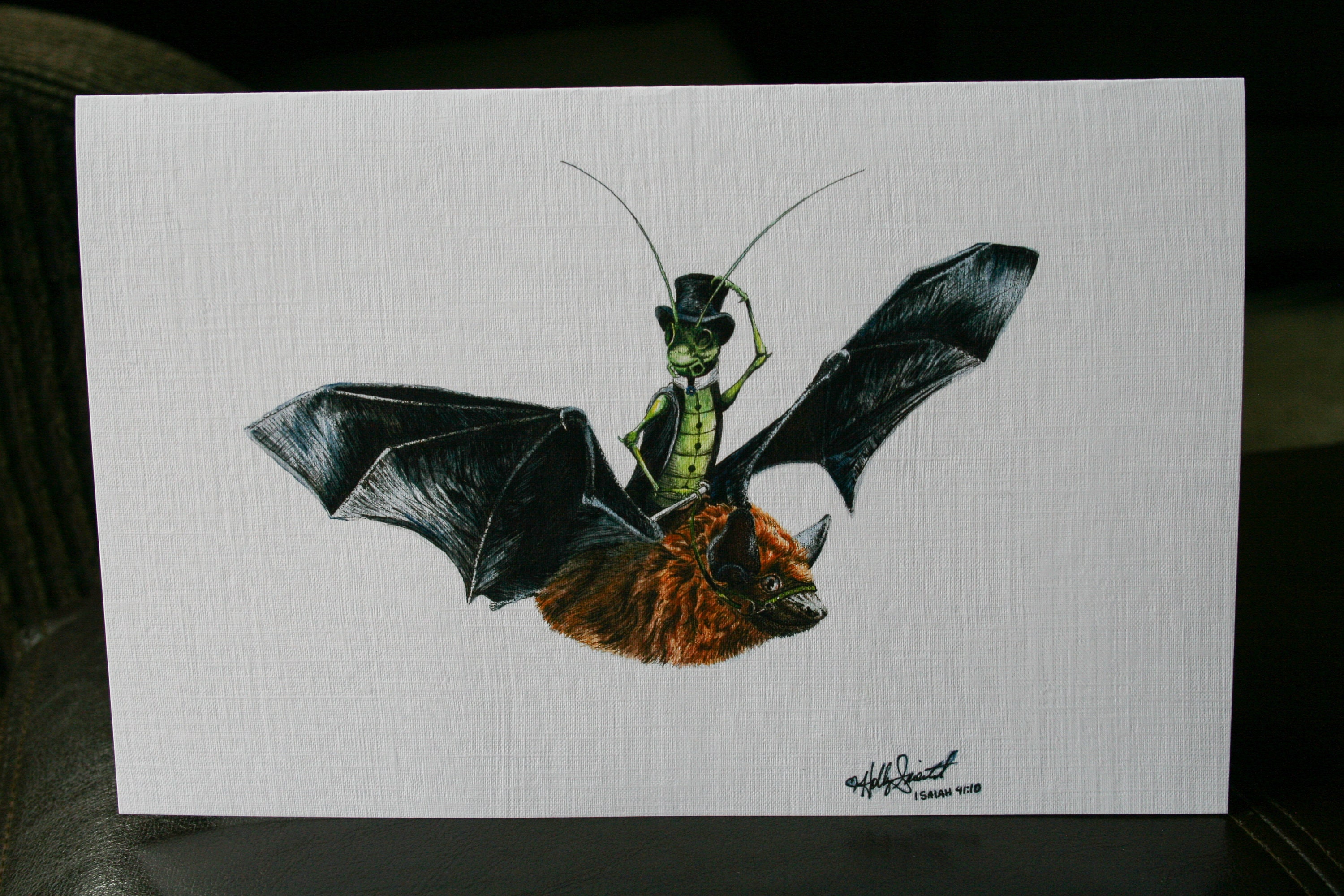 Little Brown Bat and Cricket Watercolor Fine Art Card Blank | Etsy