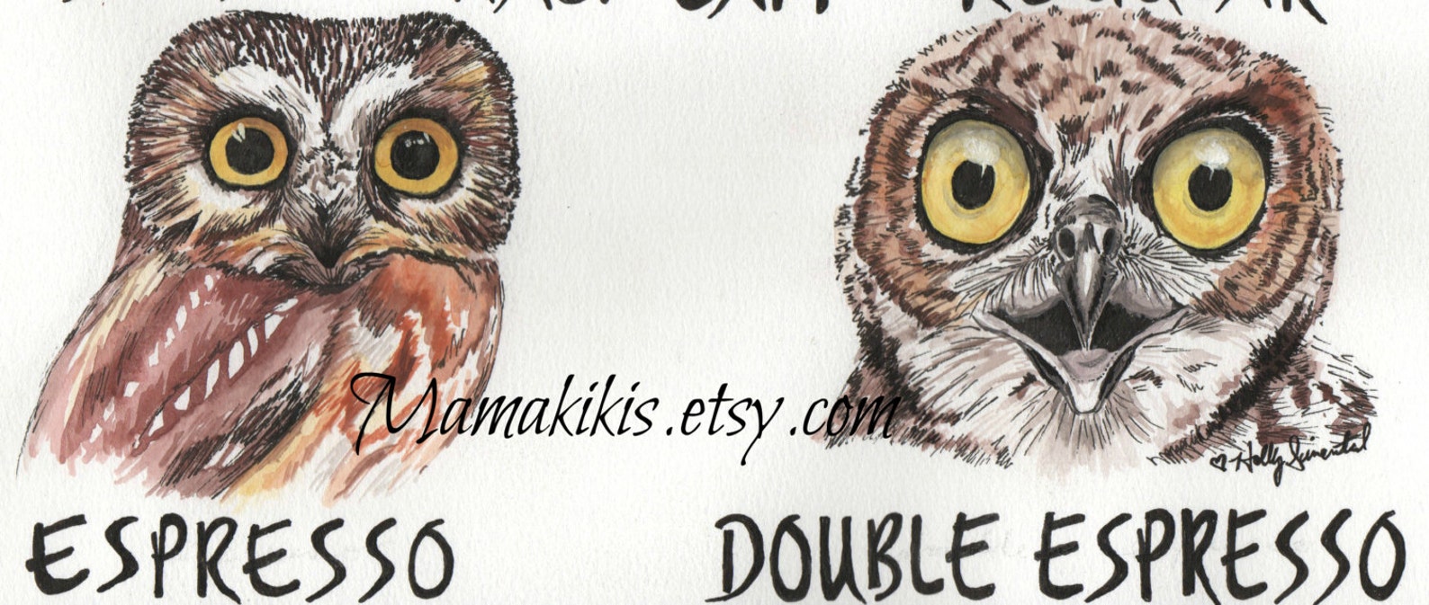 Owl Caffeine Meter Funny Owl Coffee Watercolor Painting by - Etsy