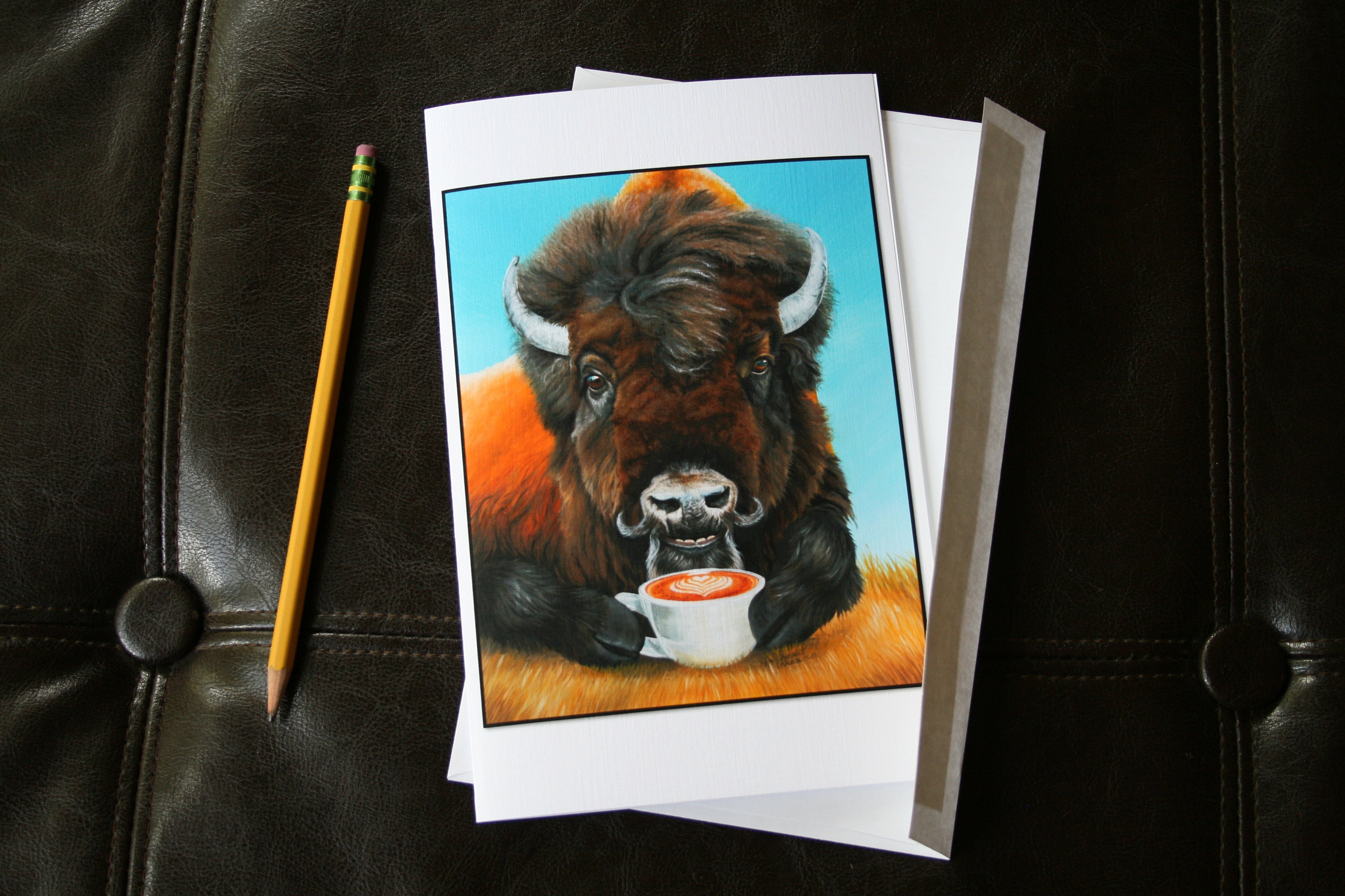 Bison Latte Coffee Buffalo Large Fine Art Card. Forest Animal. Blank - Etsy
