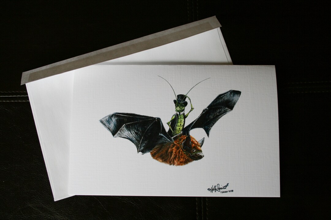 Little Brown Bat and Cricket Watercolor Large Fine Art Card, Blank - Etsy
