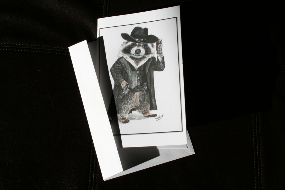 Funny Western Bandit Raccoon Large Card With Envelope. Blank Inside - Etsy