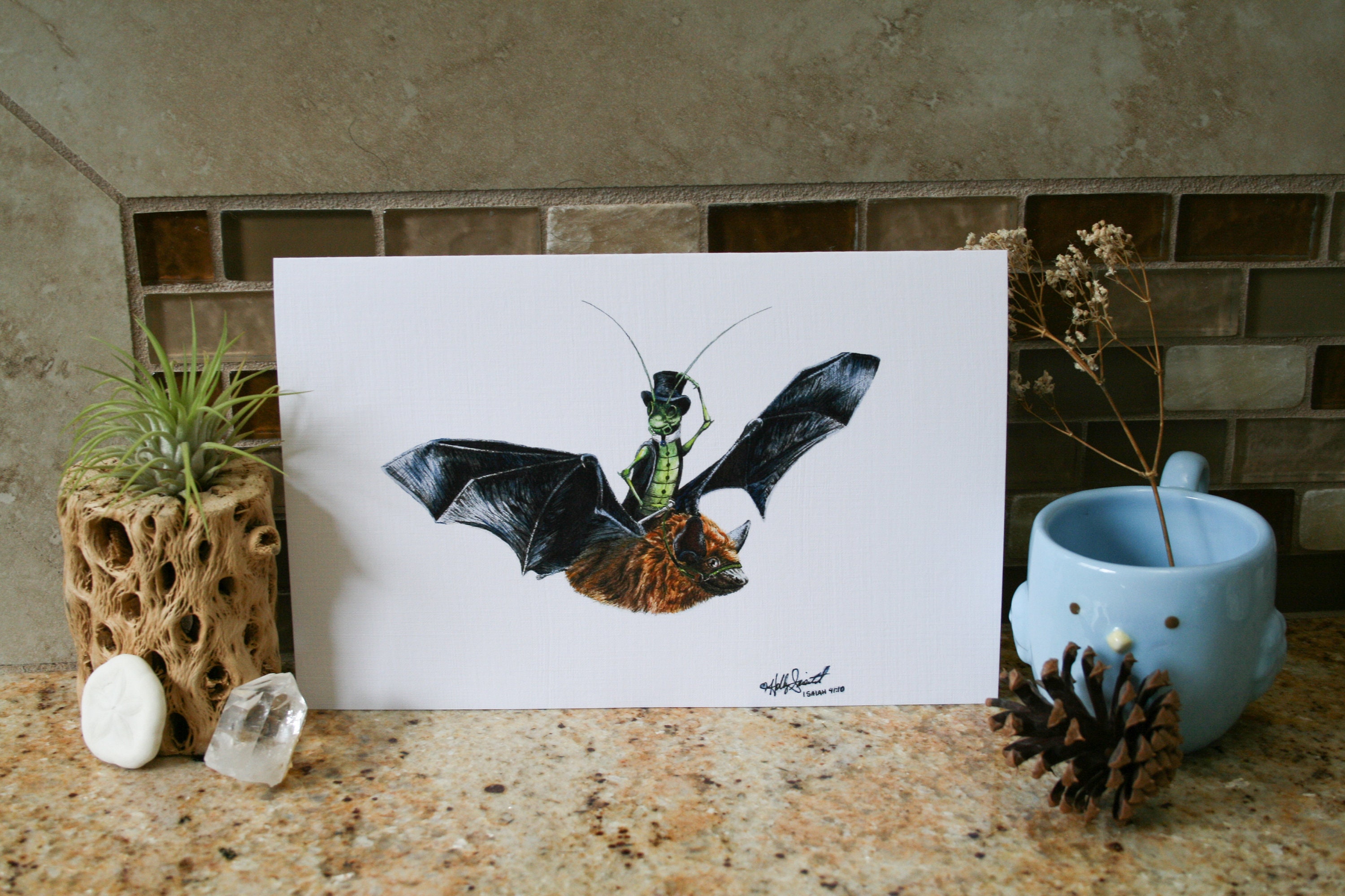 Little Brown Bat and Cricket Watercolor Fine Art Card Blank | Etsy