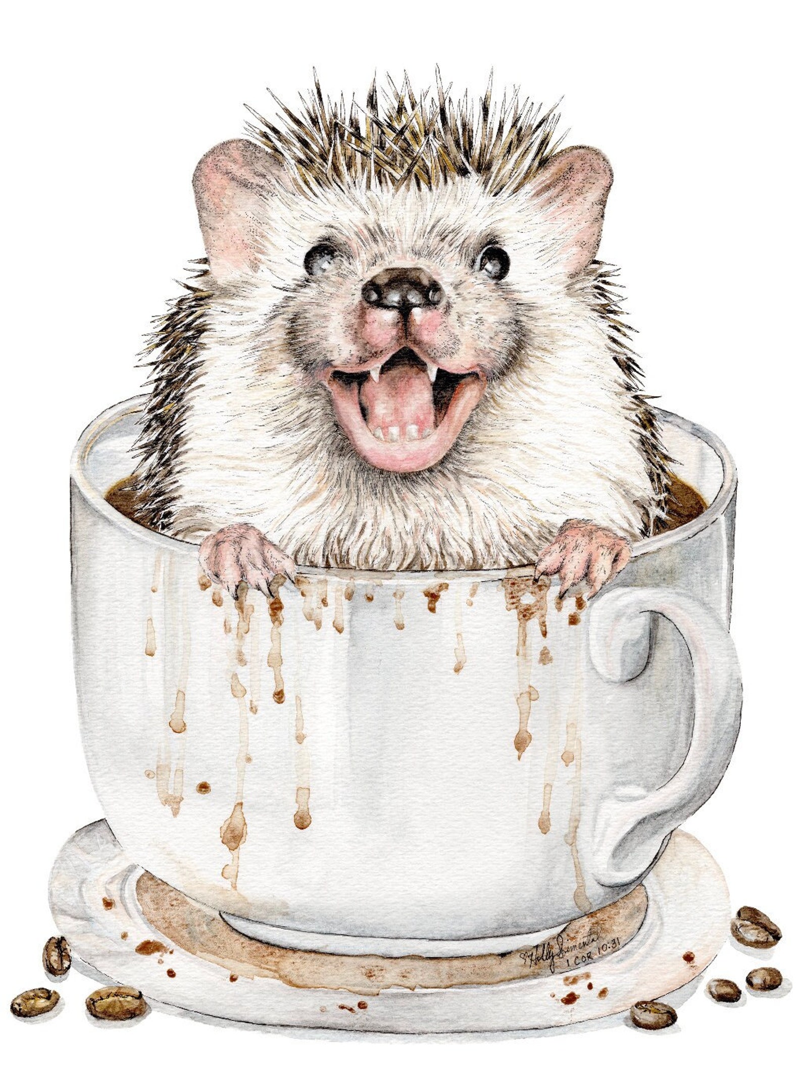 Coffee Hog, Hedgehog Coffee Whimsical Poster by Holly Simental - Etsy