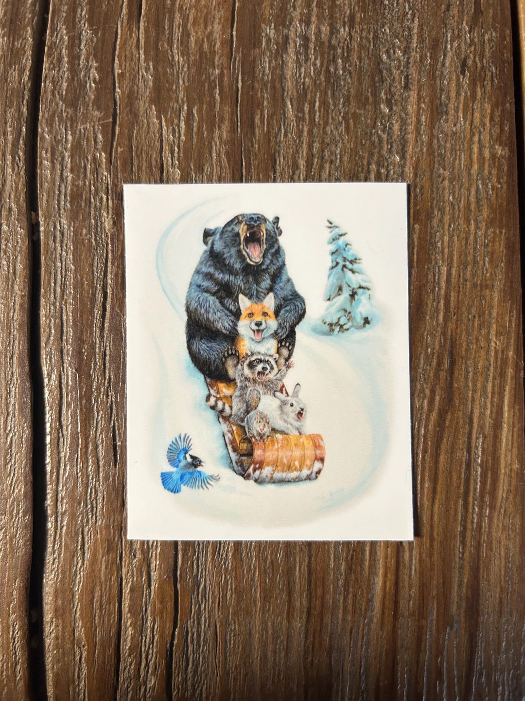 Animal Sledding Sticker Vinyl Outdoor Indoor Bumper Window Water Bottle ...