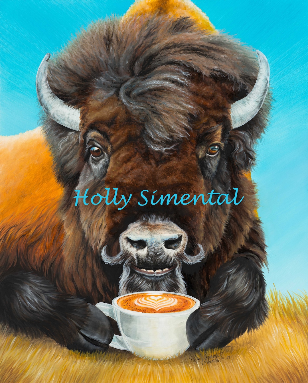 Bison Latte - Coffee Whimsical Buffalo Oil Painting Signed Print by ...