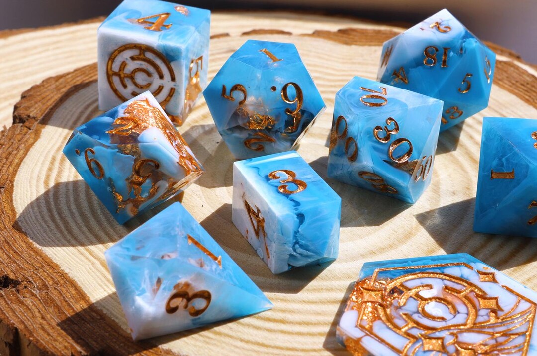 Neptune's Shore. 8 Piece Polyhedral Handmade Dice Set. Dungeons and ...
