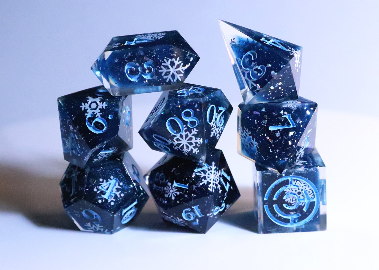 Midnight Blizzard. 7 Piece Polyhedral Handmade Dice Set. Glossy Finish ...