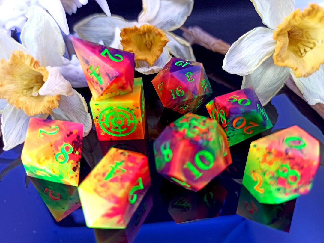 Radioactive Rainbow. 7 Piece Polyhedral Handmade Dice Set. - Etsy