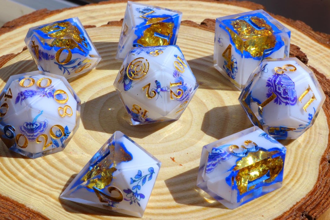 B Grade Porcelain Geode. 7 Piece Polyhedral Handmade Dice Set. Dungeons ...