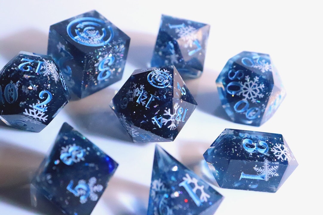 Midnight Blizzard. 7 Piece Polyhedral Handmade Dice Set. Glossy Finish ...