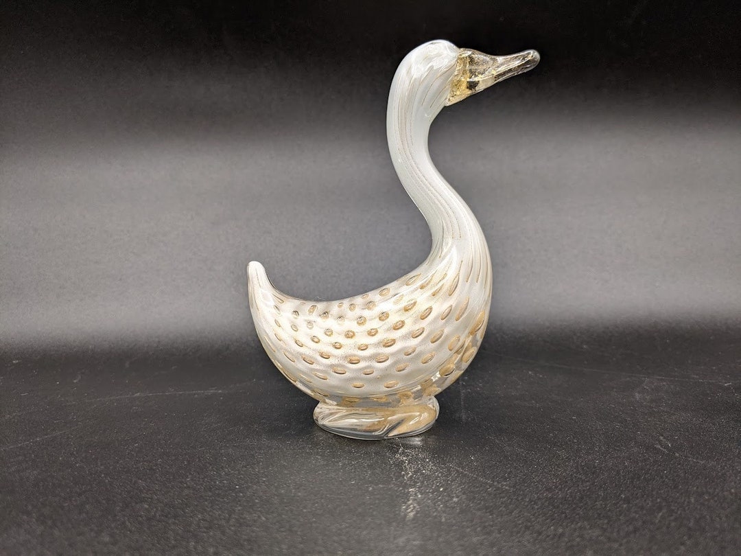 Vintage Murano Alfredo Barbini White and Gold Bullicante 5 Glass Duck ...